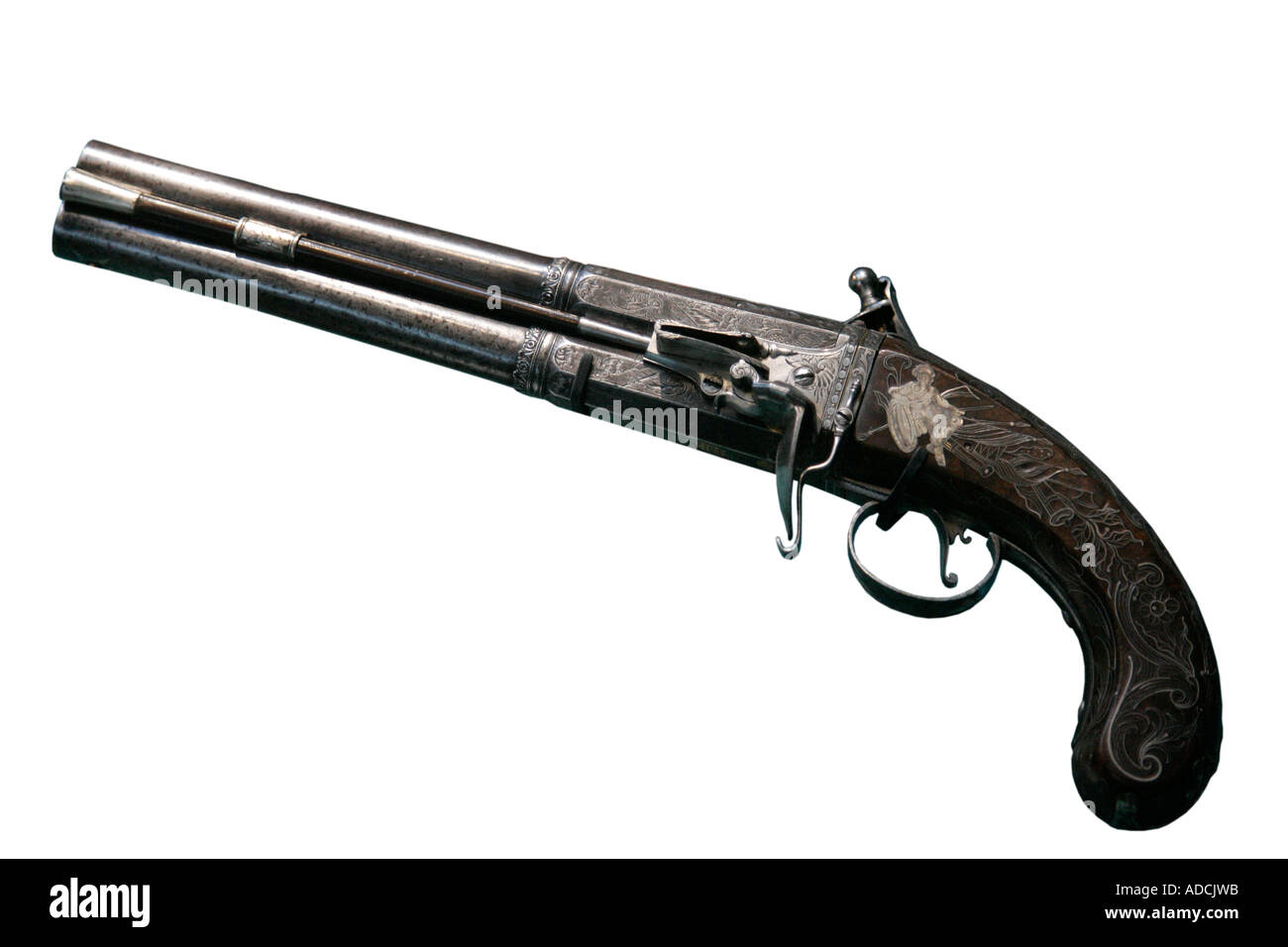 antique old fashioned pistol armory firearm trigger shoot white ...