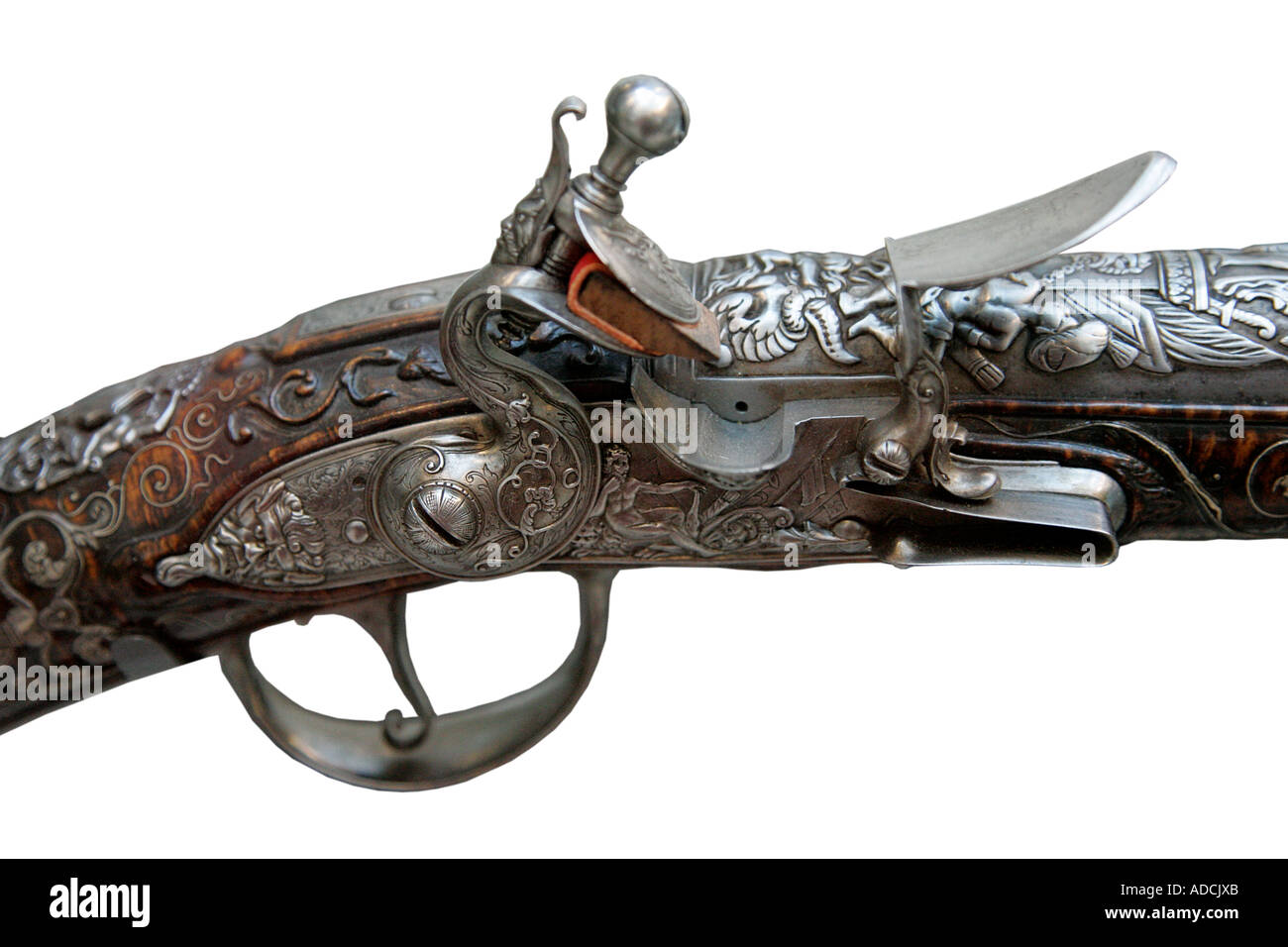 antique old fashioned pistol armory firearm trigger shoot white ...