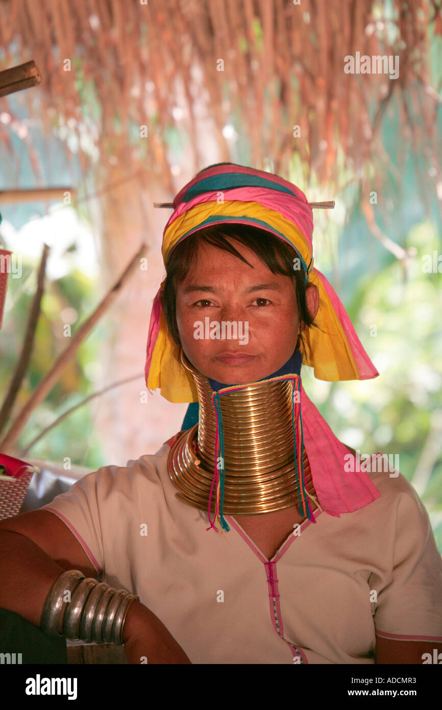 Portrait of a Padaung woman at a village in Chiang Rai, Thailand, South ...