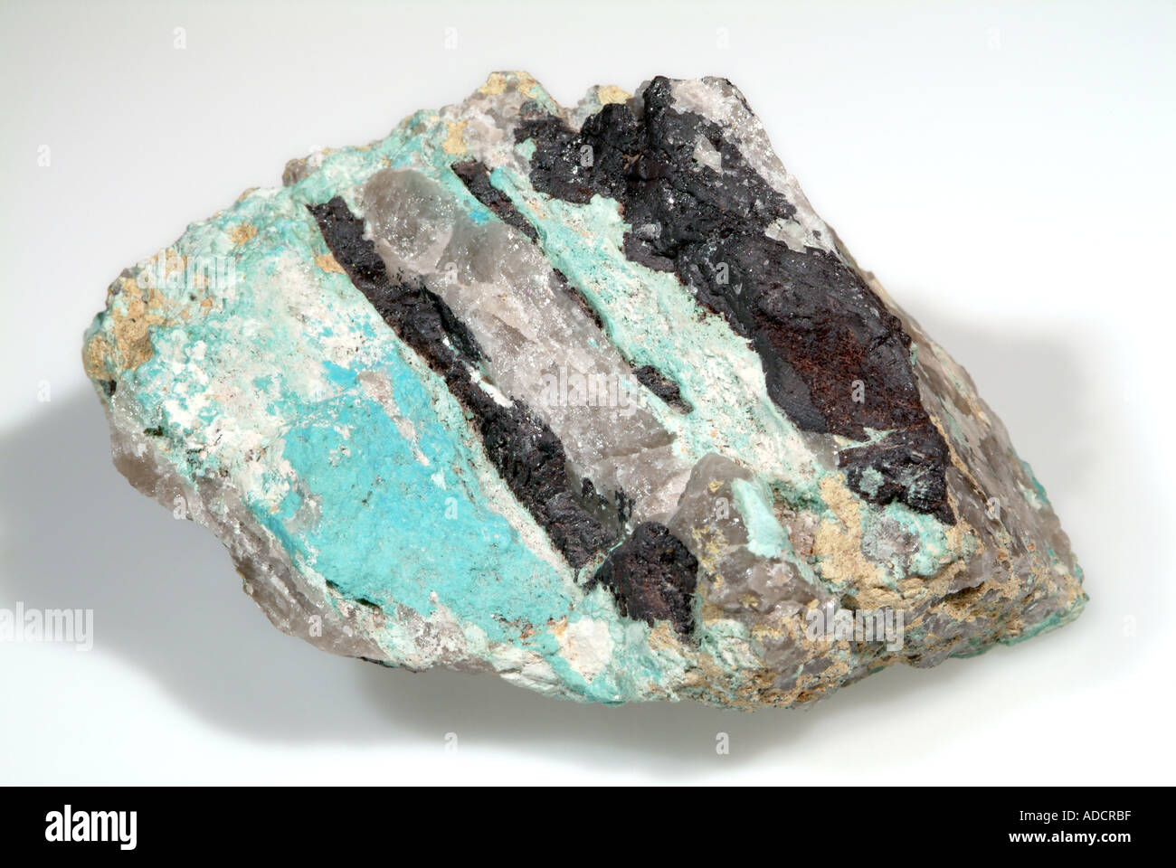 Mineral Wolframite, Wolframite blades in turquoise & quartz, Gunheath ...