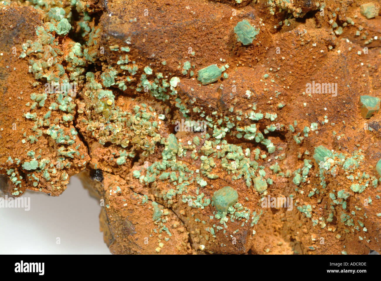 Mineral Torbernite, Green cubes on iron stained quartz crystals, South ...