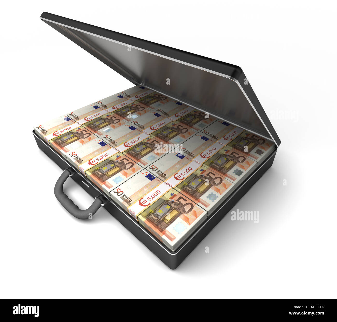 A briefcase full of 50 Euro banknotes. White background Stock Photo - Alamy