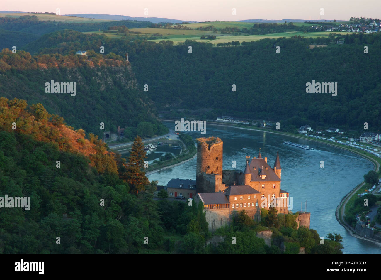 Burg Katz Rhine valley castle at sunset Germany Stock Photo - Alamy