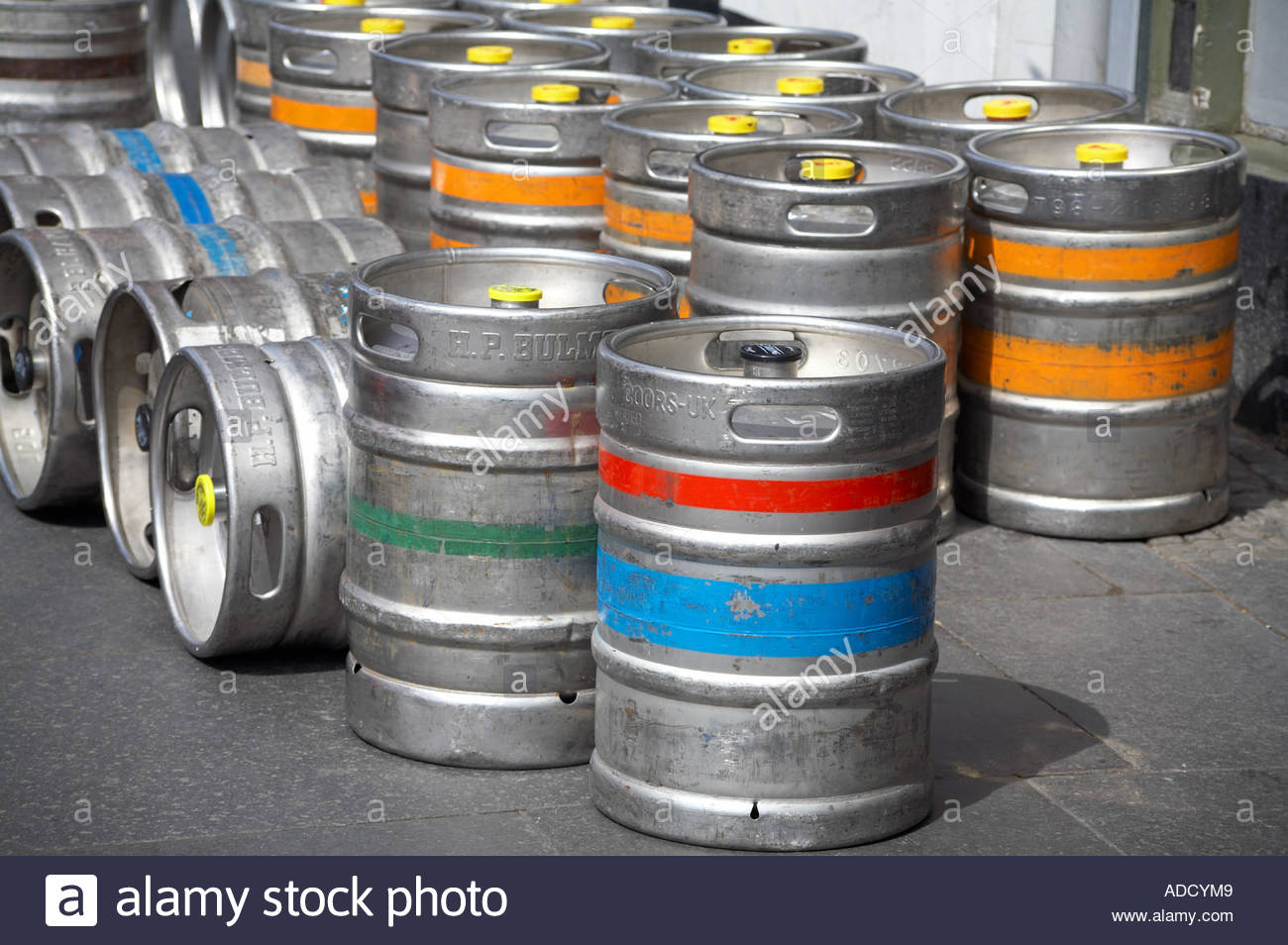 A stack of empty beer barrels outside a pub Stock Photo - Alamy
