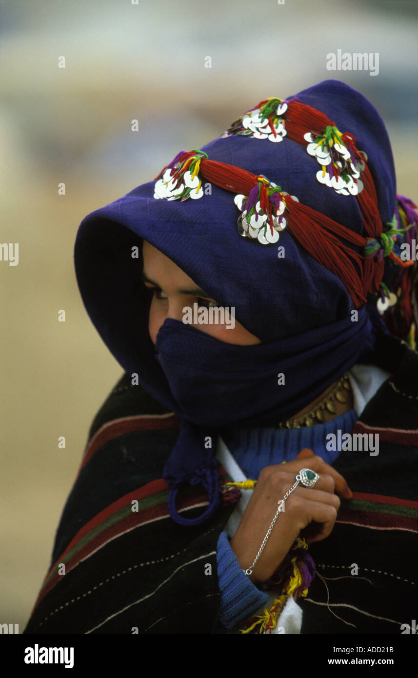 Young Berber woman of the Ait Addidou Tribe in traditional dress at the ...
