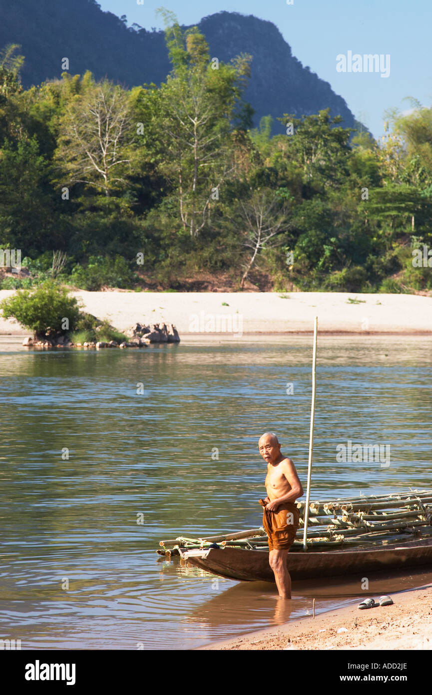Monk Washing In Nam Ou River Stock Photo - Alamy
