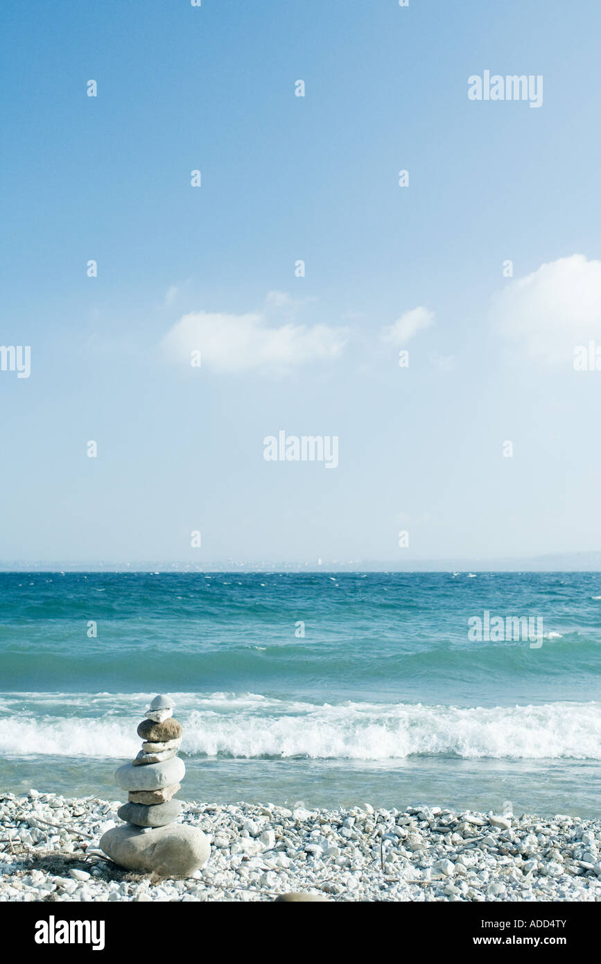 Stack of stones on beach Stock Photo - Alamy