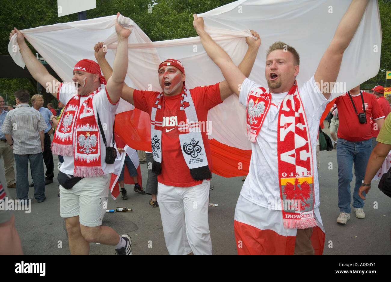 Polish football fans cheering in good mood with a Polish flag Stock ...