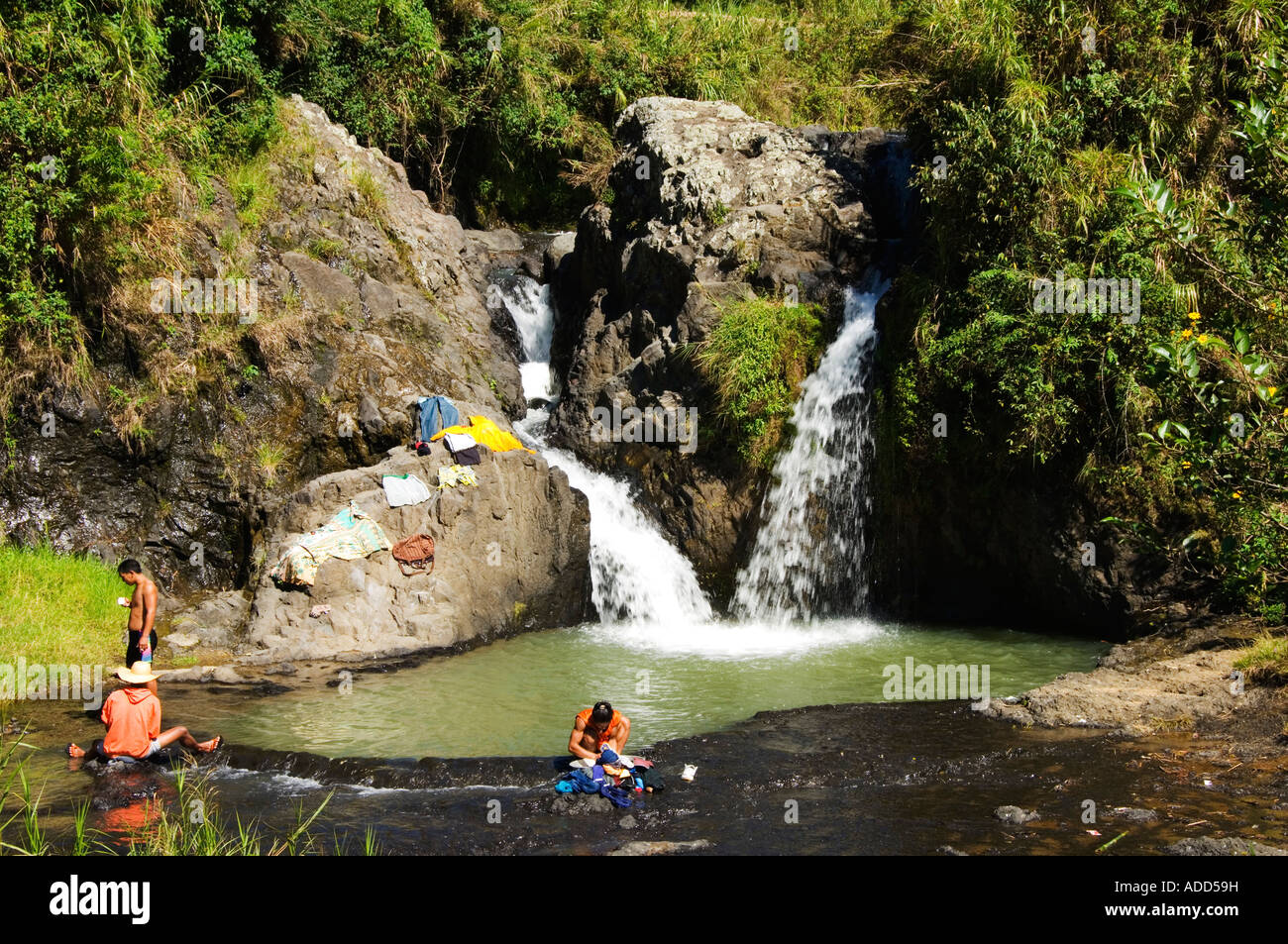 Philippines Luzon Island The Cordillera Mountains Sagada Bokong Small Waterfall People Swimming ...