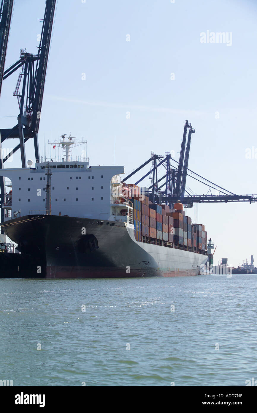 container ship CP Liberator unloading at the thamesport in the river ...