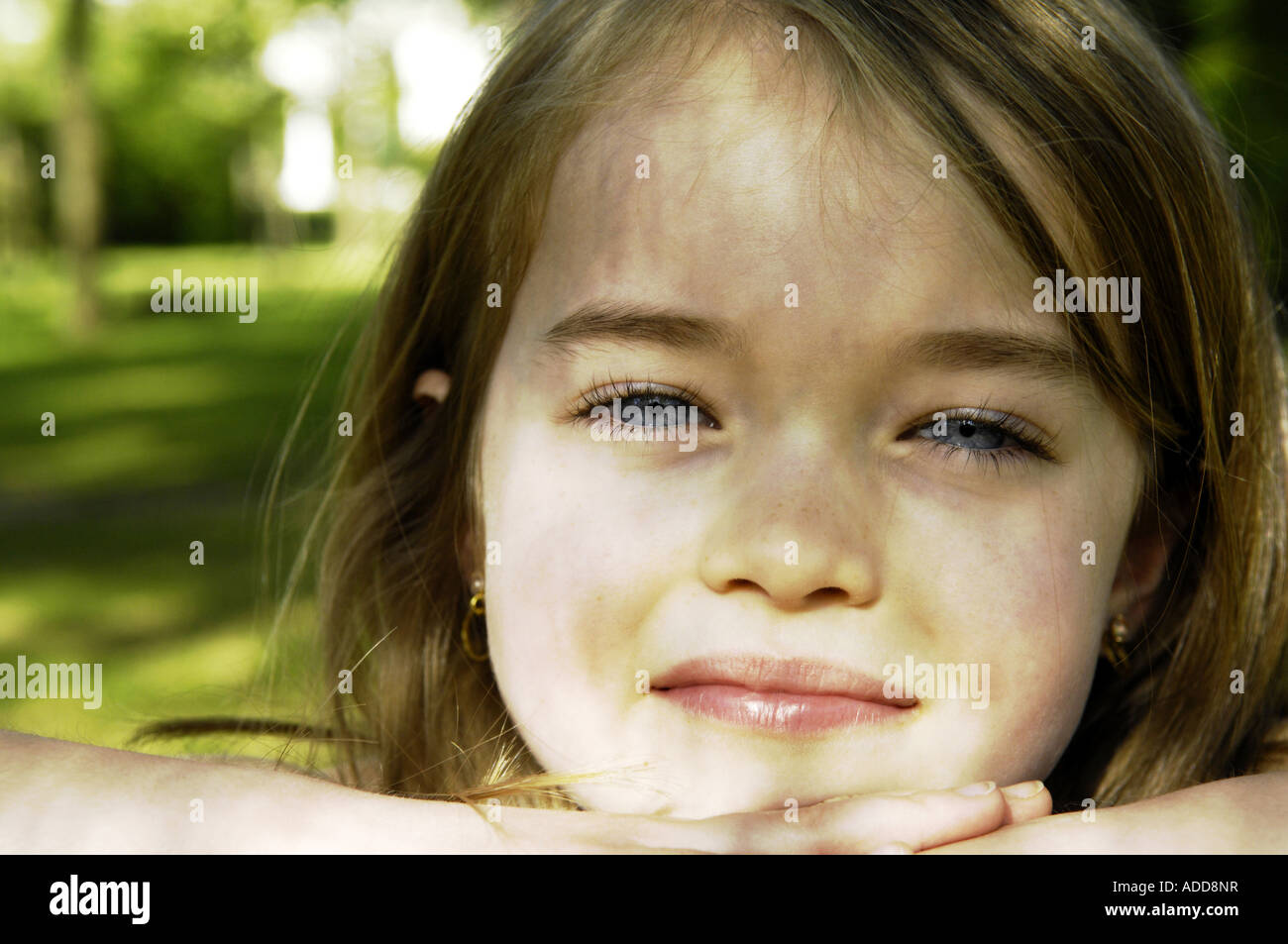 portrait beautiful young girl six years old caucasian portrait face ...