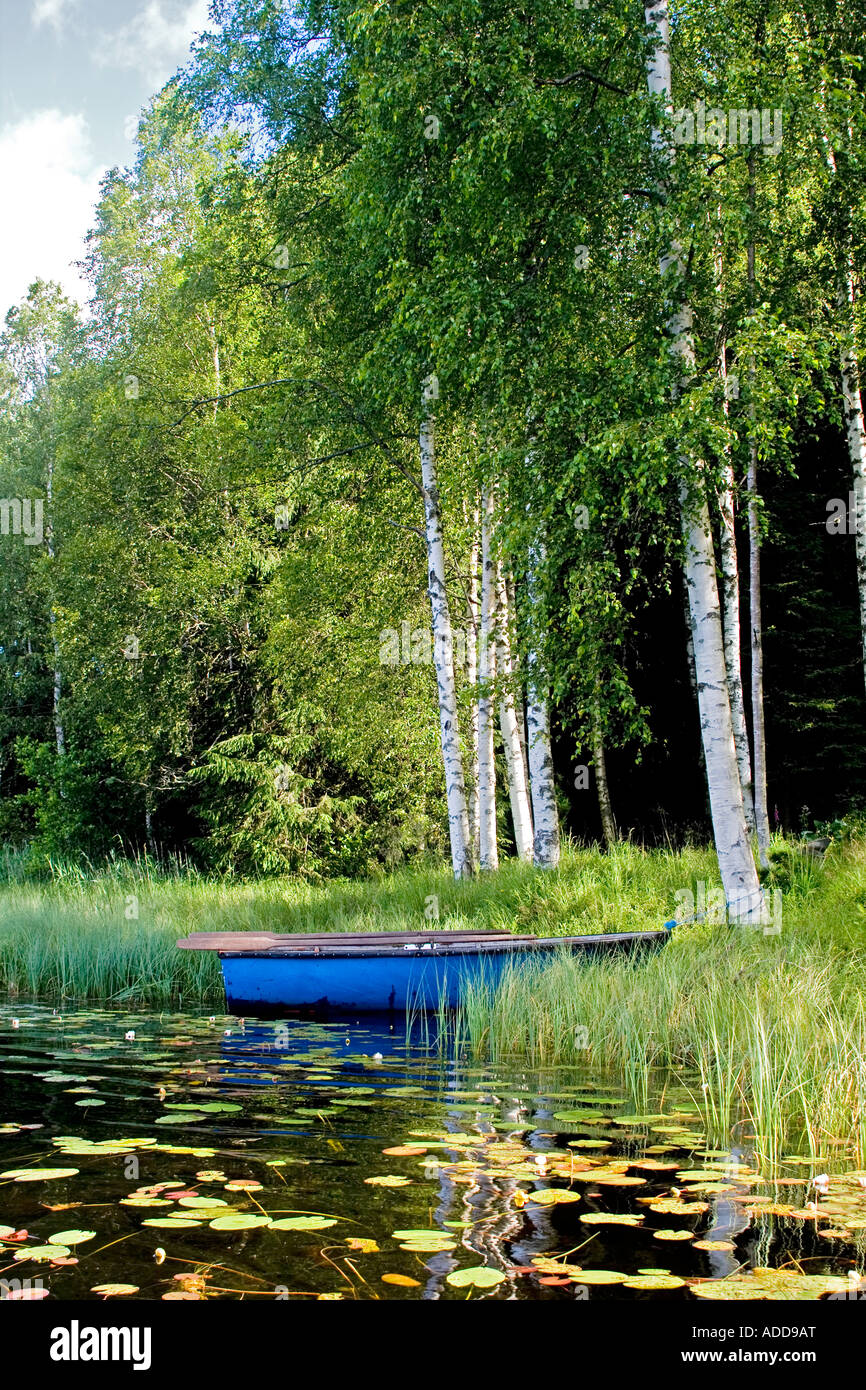 Blue rowing boat Stock Photo - Alamy