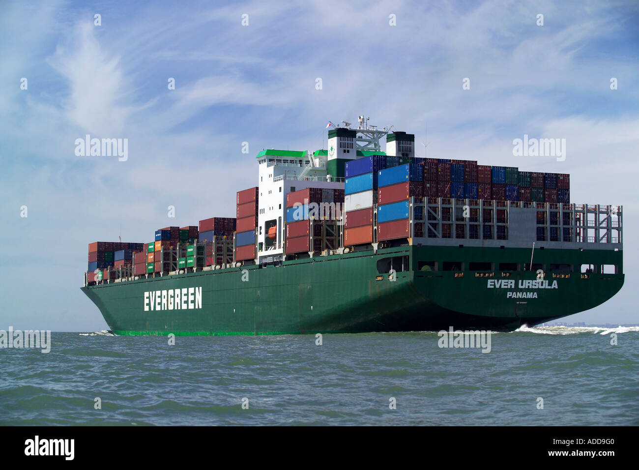 stern view of the container ship Ever Ursula in the thames estuary ...