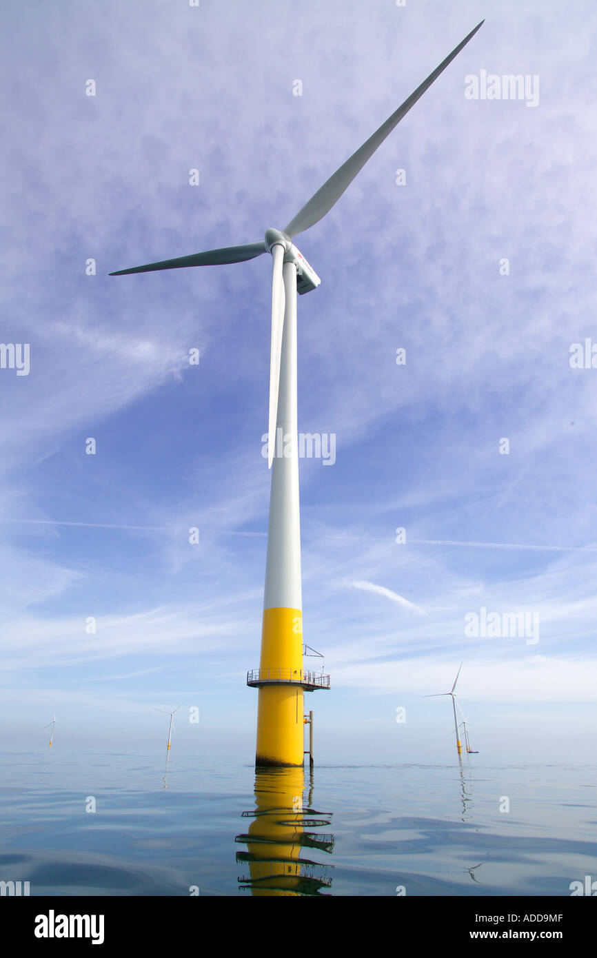 view of the Kentish flats offshore windfarm on windless day not moving ...