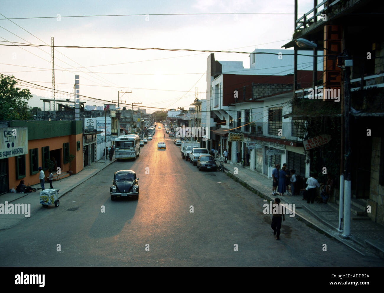 Sunset over High Street Palenque Mexico Stock Photo - Alamy