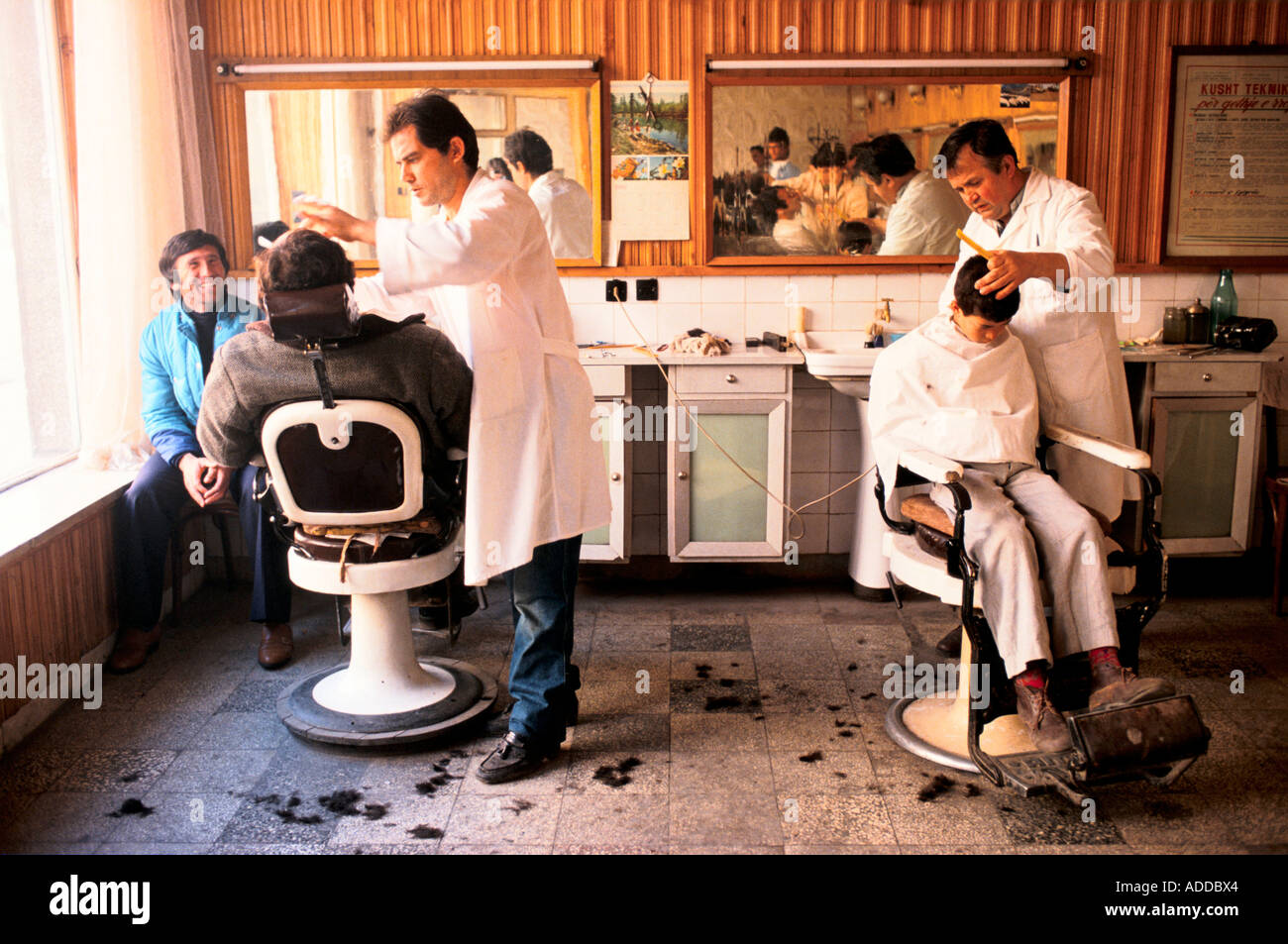 'ALBANIA', BARBER`S SHOP, DURRES., 1990 Stock Photo - Alamy