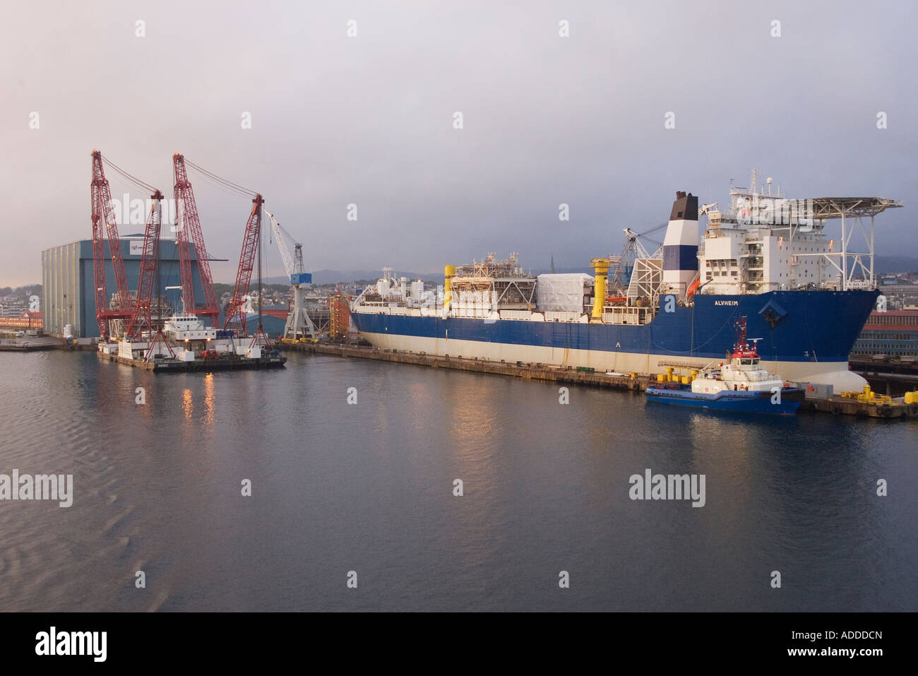 Ship Alvheim in dock at ship building and repair yard Haugesund Norway ...