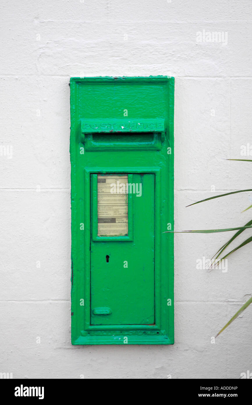 Green painted wall post box, Rosturk, Mulranny, County Mayo, Ireland ...
