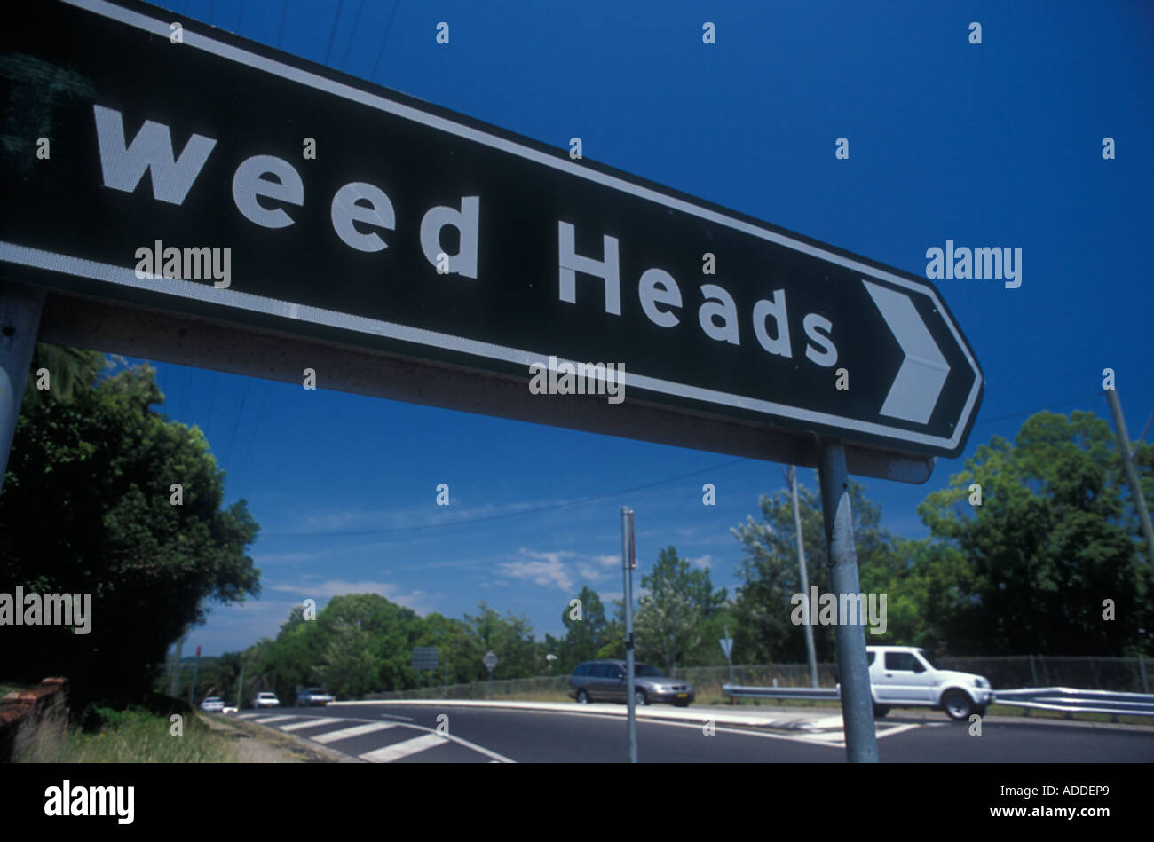 Weed Heads road sign , Bangalow , NSW Australia Stock Photo - Alamy