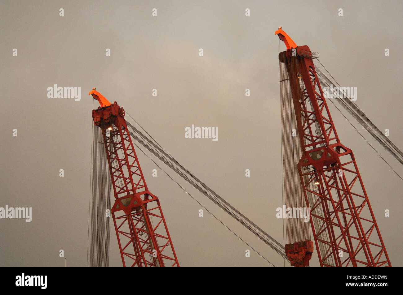 Close up of twin crane assembly on multipurpose sea going heavy lift ...