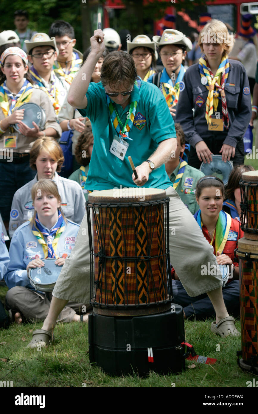 Scout leader drumming and scouts at the 21st international Scouts ...