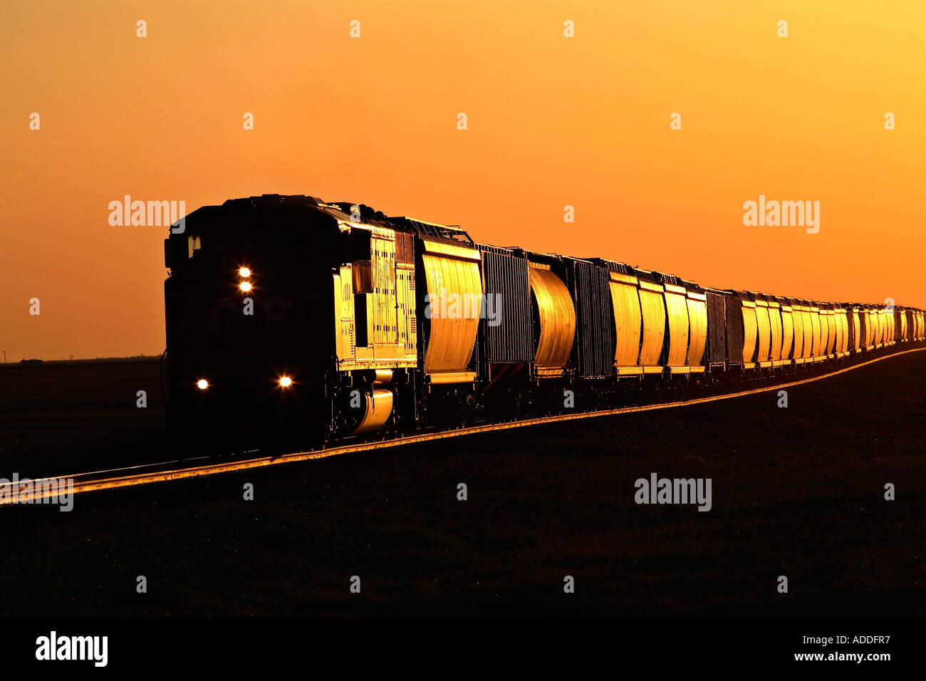 CP Rail train travelling through scenic Saskatchewan at sunset Stock Photo - Alamy