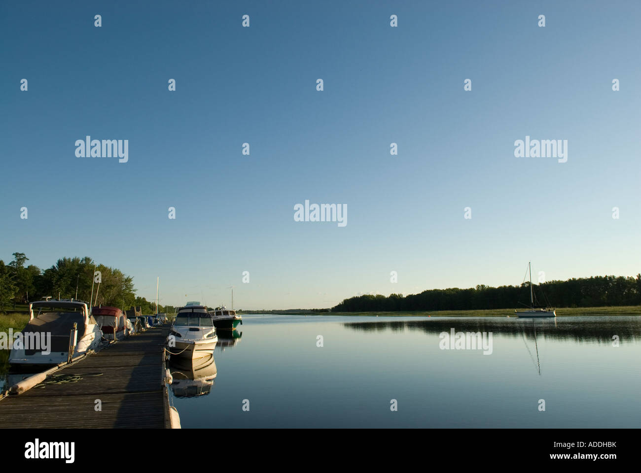 St John River at Gagetown New Brunswick Canada with marina in early ...