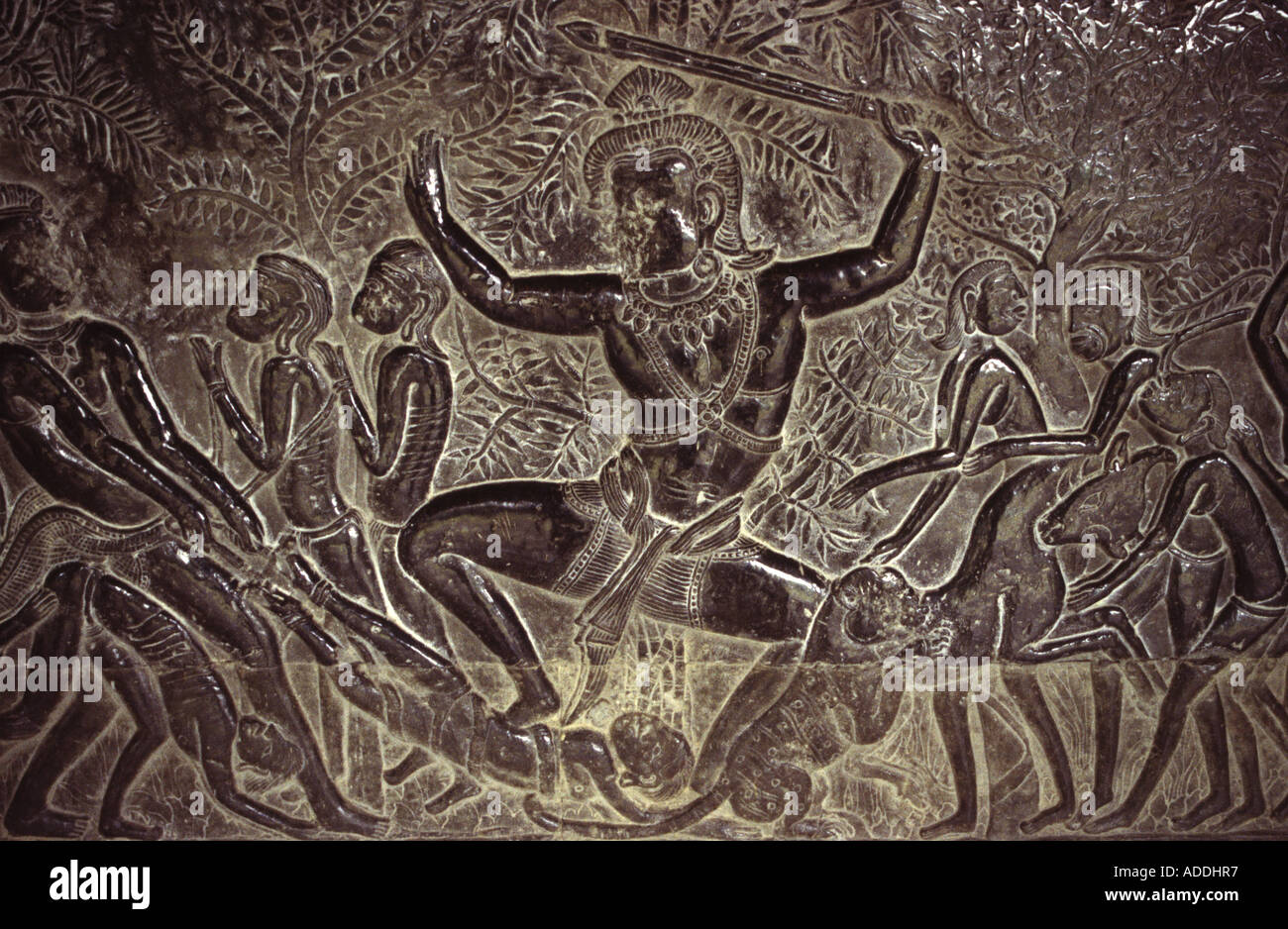 Base relief carvings in an outer gallery of Angkor Wat, Cambodia Stock ...