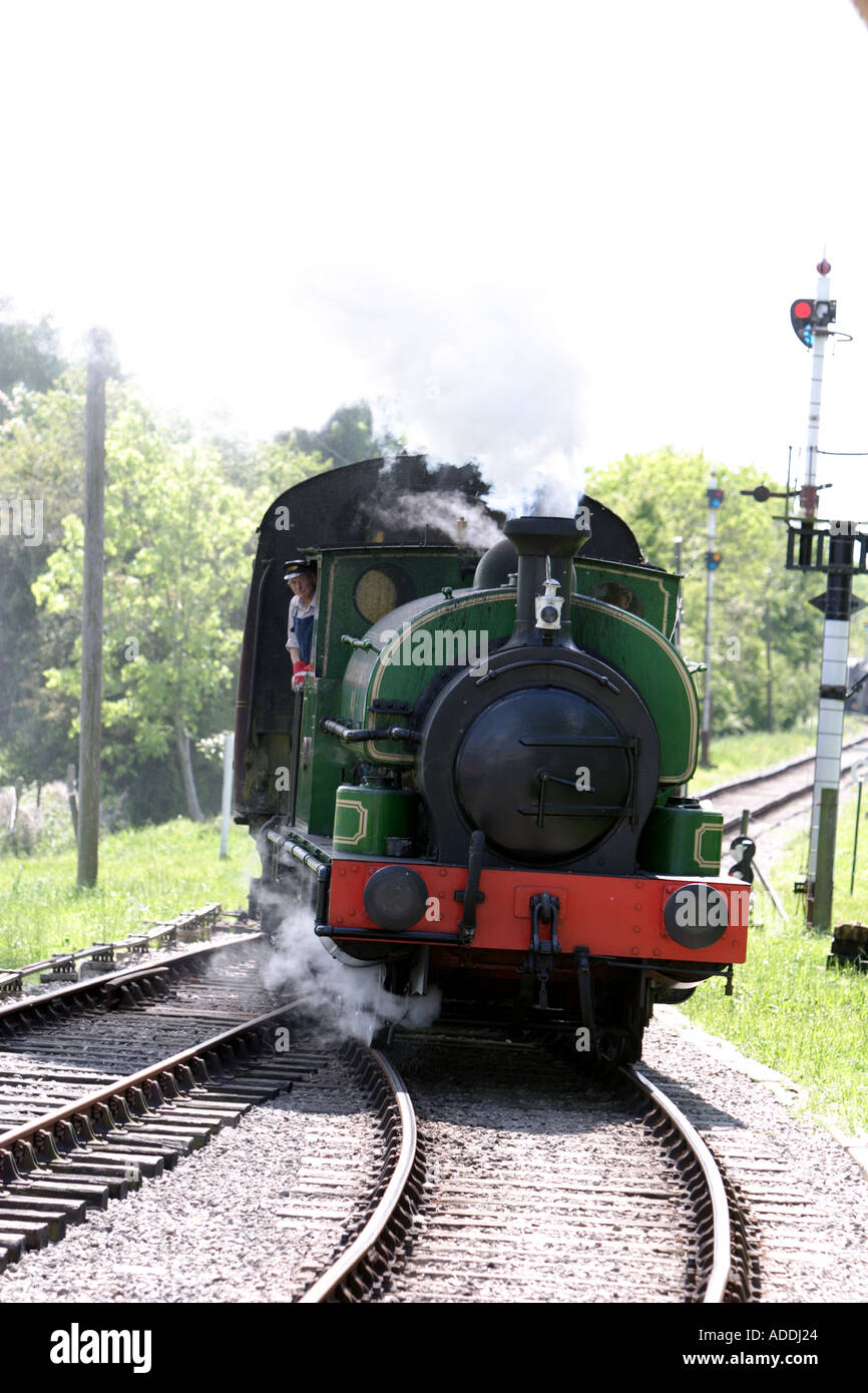 Train pulls into platform of preserved railway station Stock Photo - Alamy