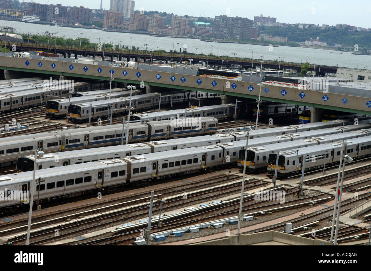 Commuter trains in the Hudson Yards on the West Side of Manhattan Stock ...