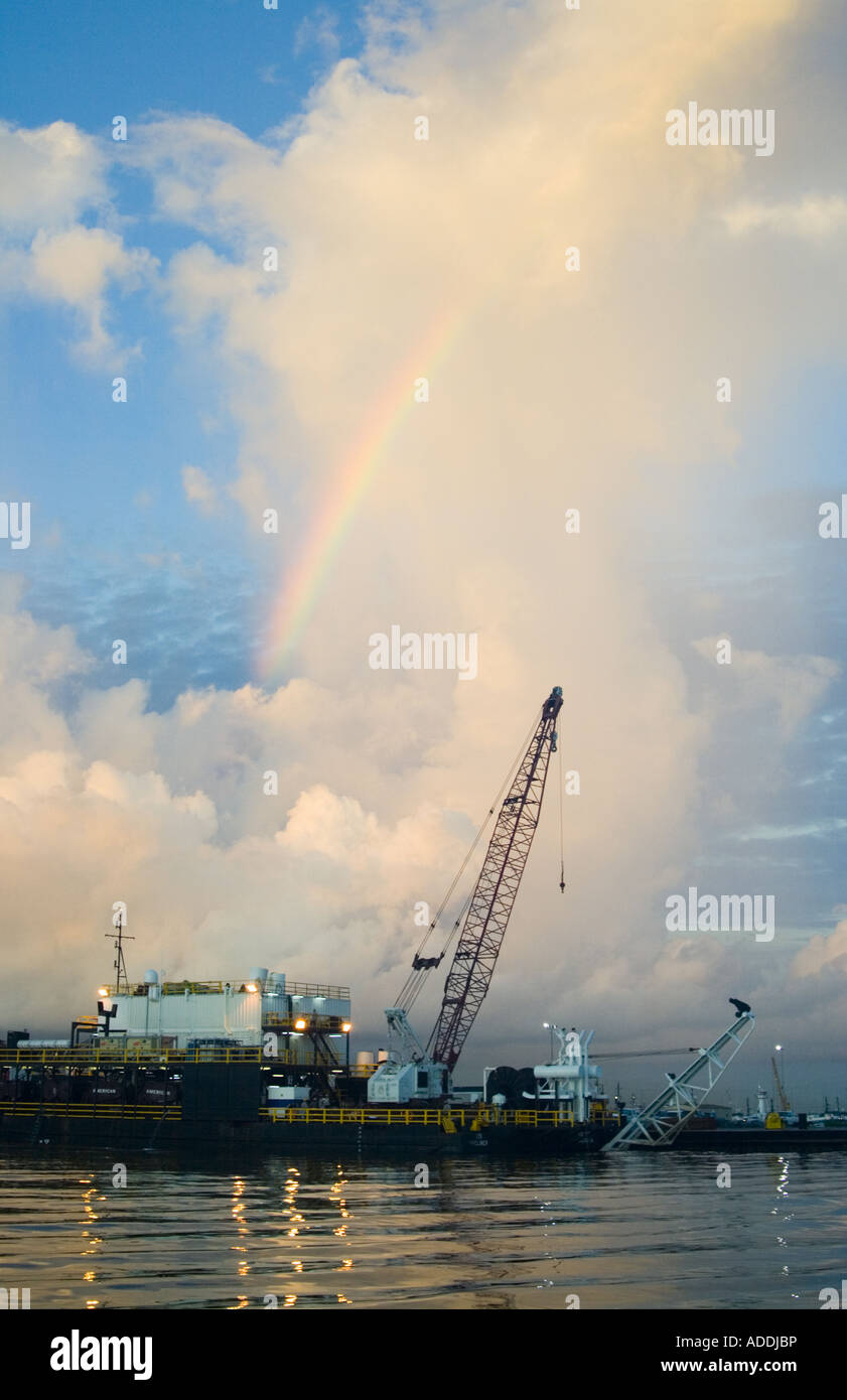Rainbow over port Fourchon docks Stock Photo - Alamy