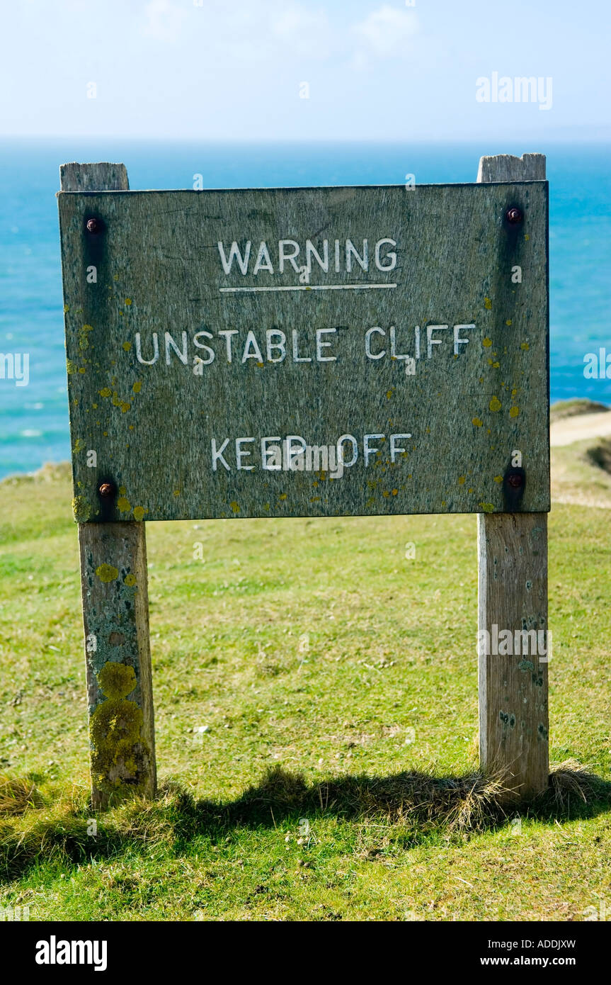 Unstable Cliff Warning Sign near Lulworth Cove Dorset England UK Stock ...