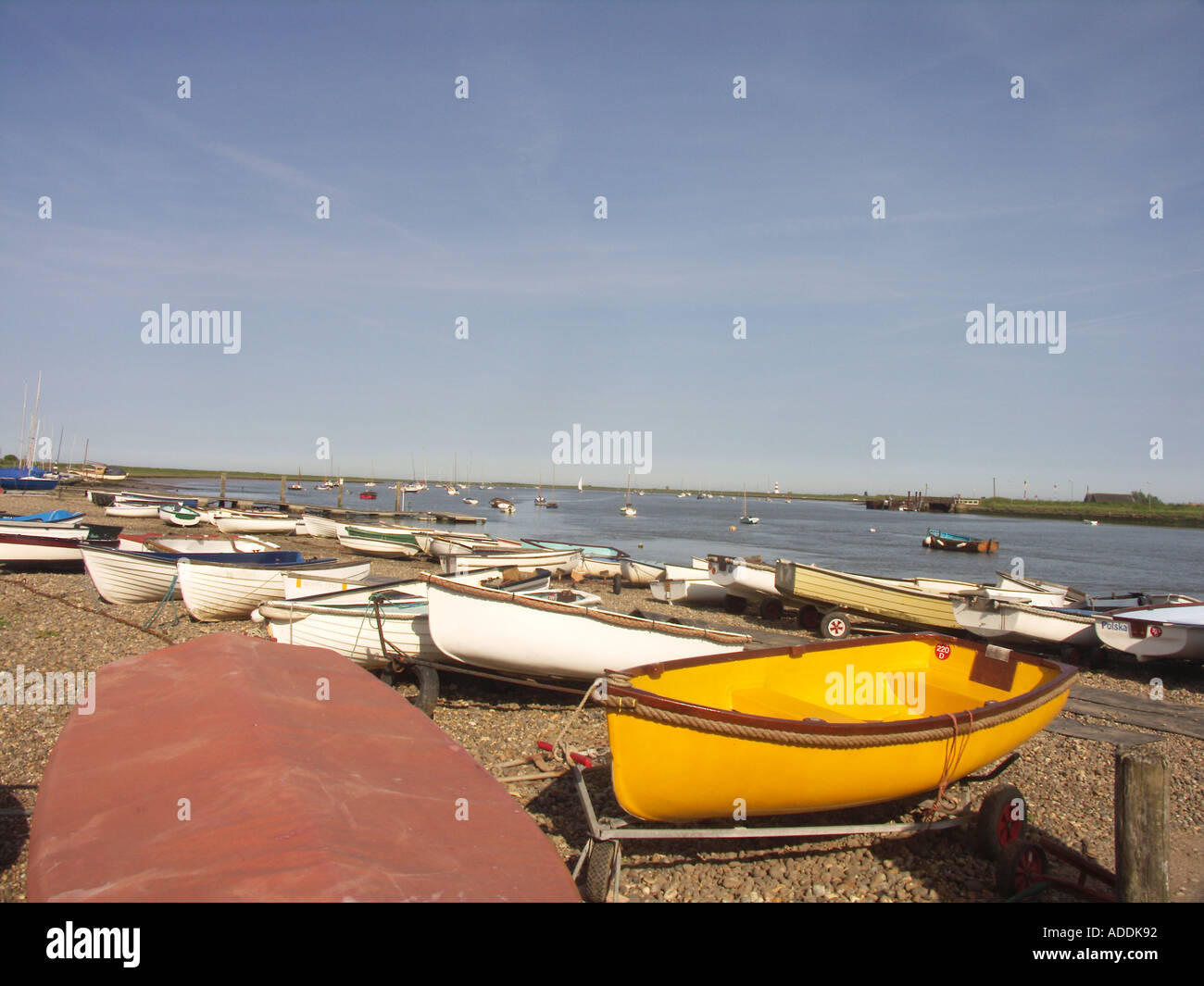 Dinghies on the beach at Orford quay Suffolk England Stock Photo - Alamy