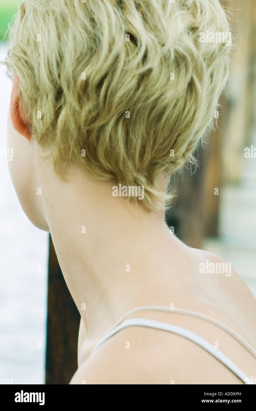 Woman, close-up view of head and shoulders, rear view Stock Photo - Alamy