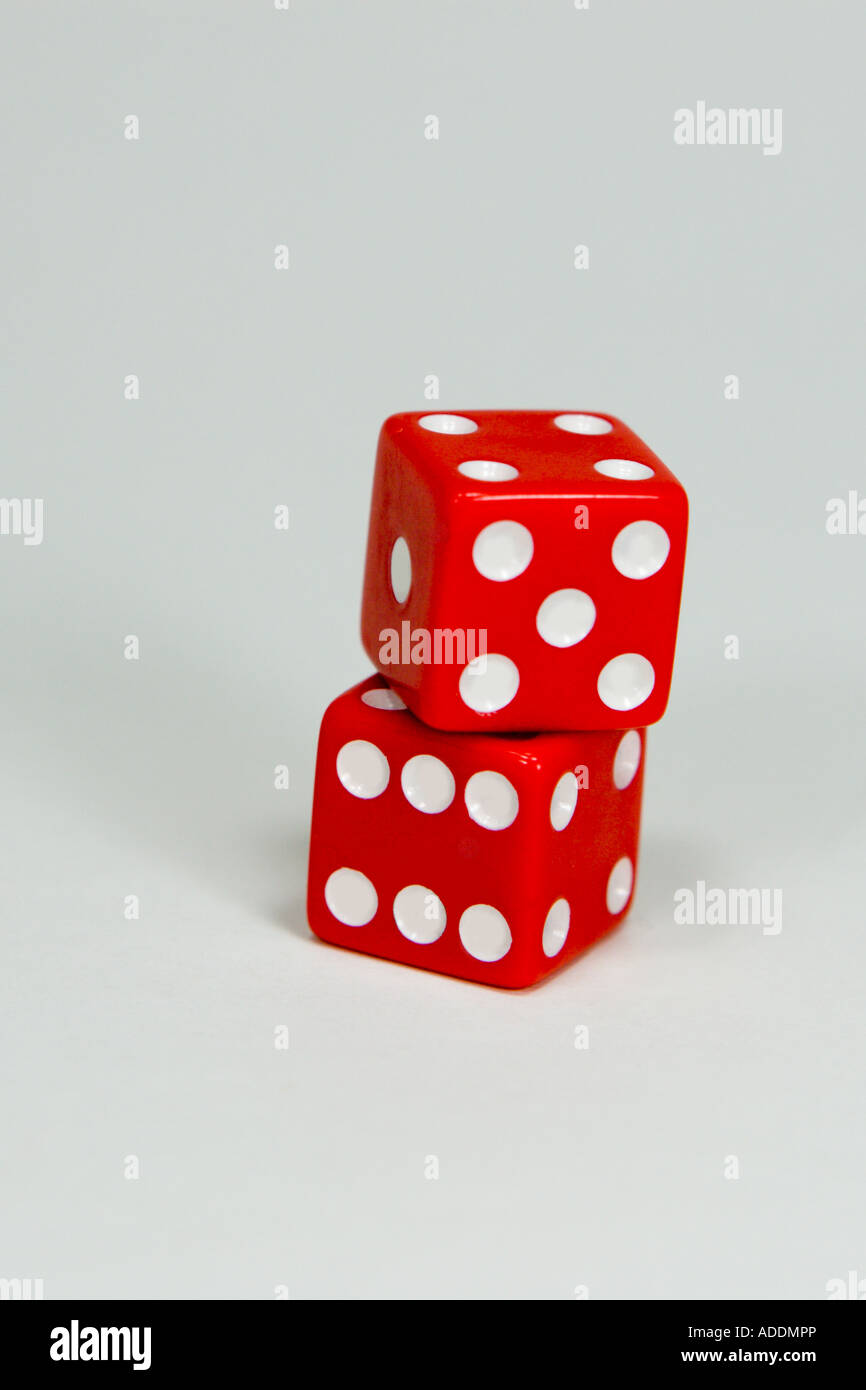 Two Red and White Dice Stacked Stock Photo - Alamy