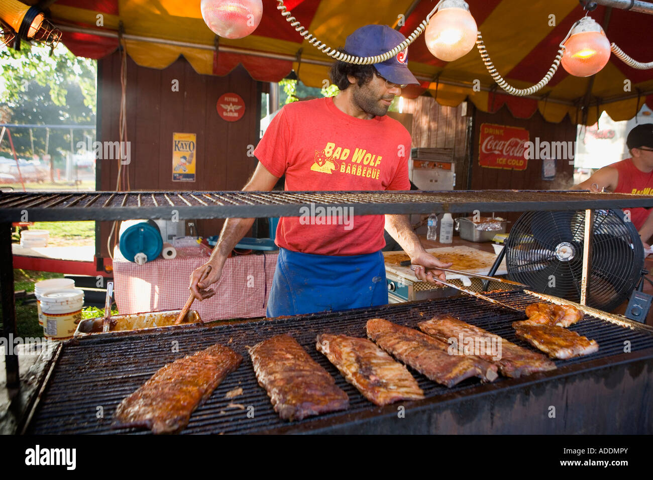 Ribber cooking a rack at annual Ribfest Brockville Ontario Canada Stock ...