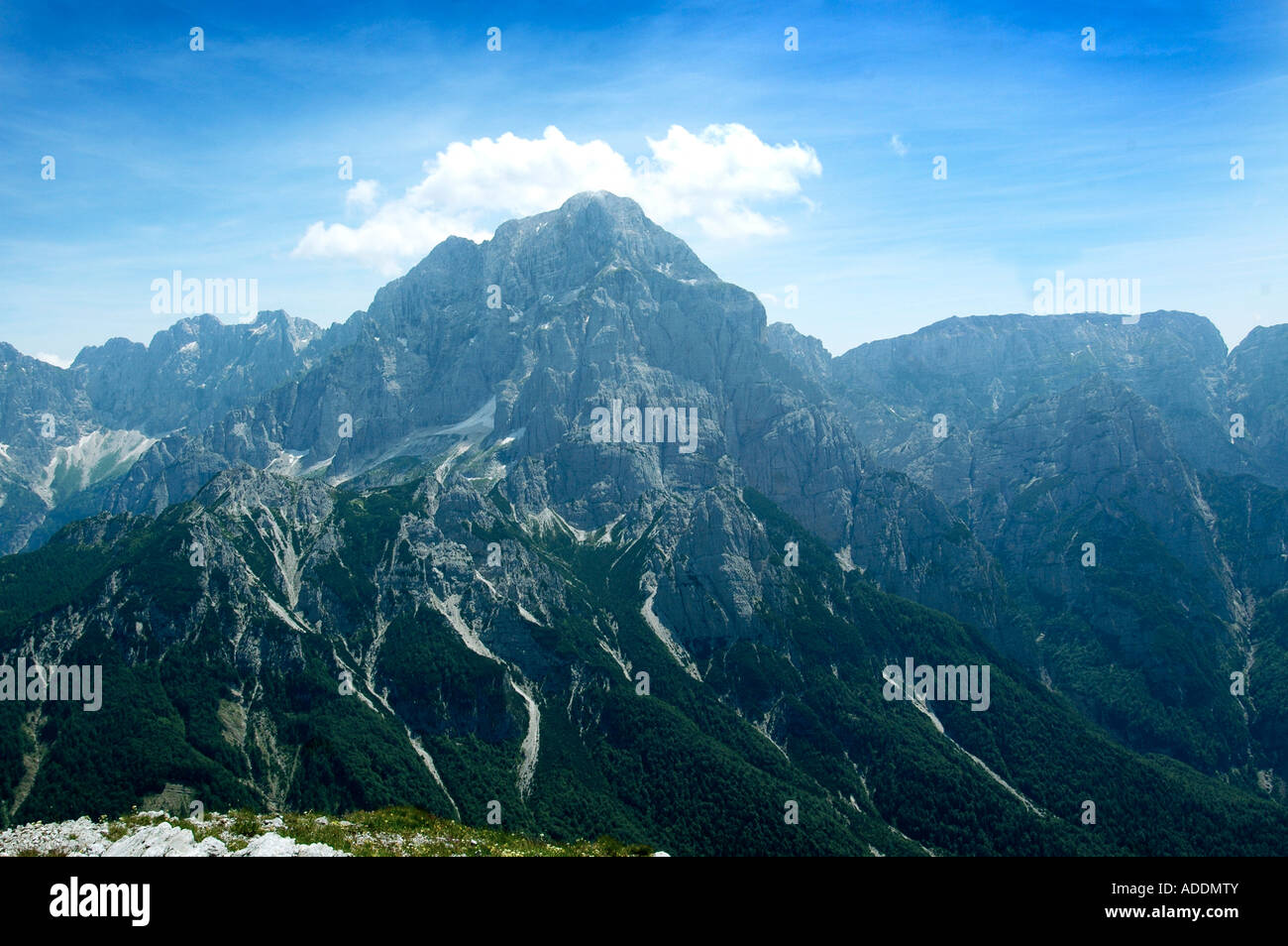 A view of the mount Jof di Montasio from the peak of the Mount Due ...