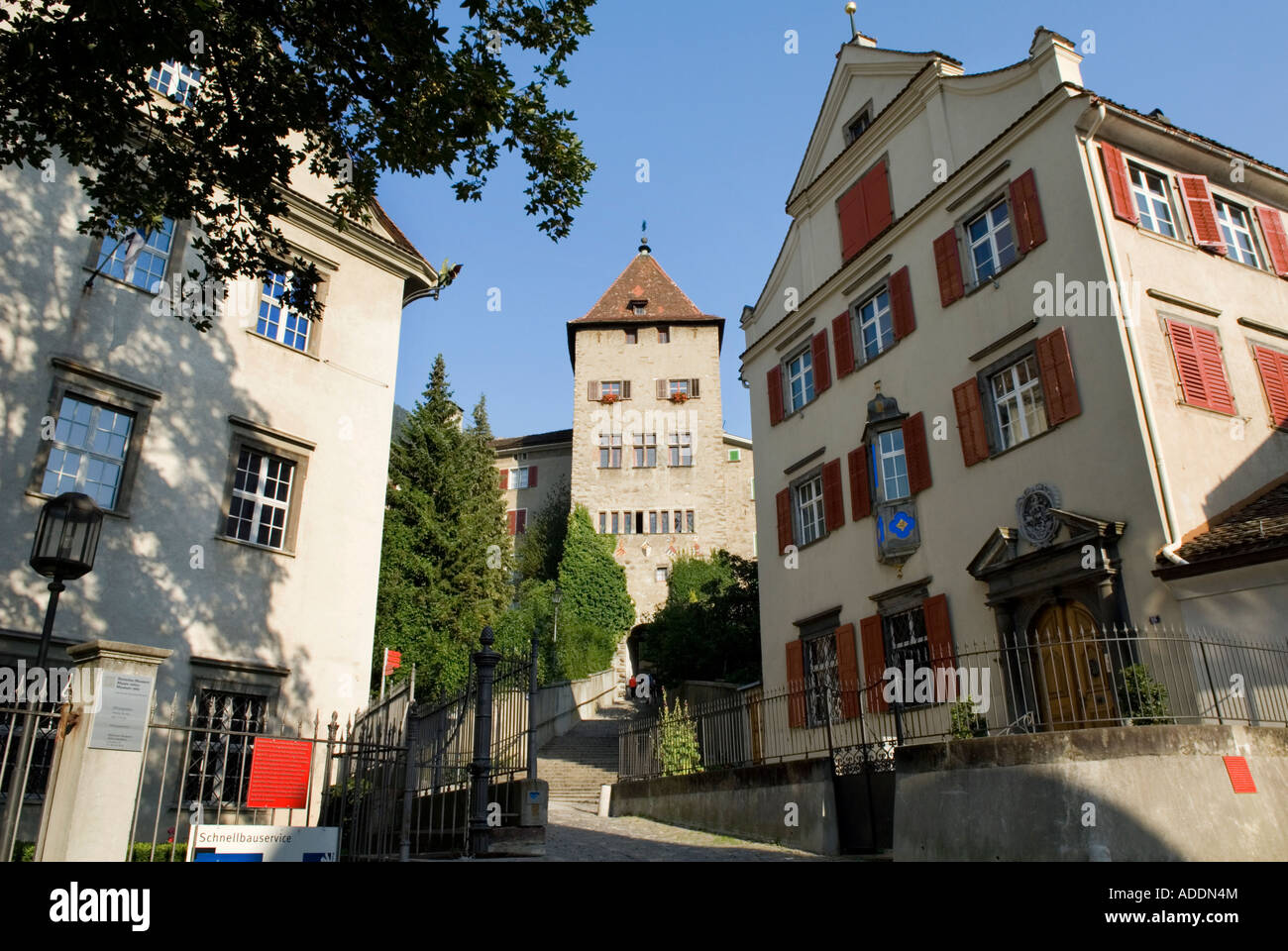 View of Chur Cathedral (centre), in the old town of Chur, Switzerland ...