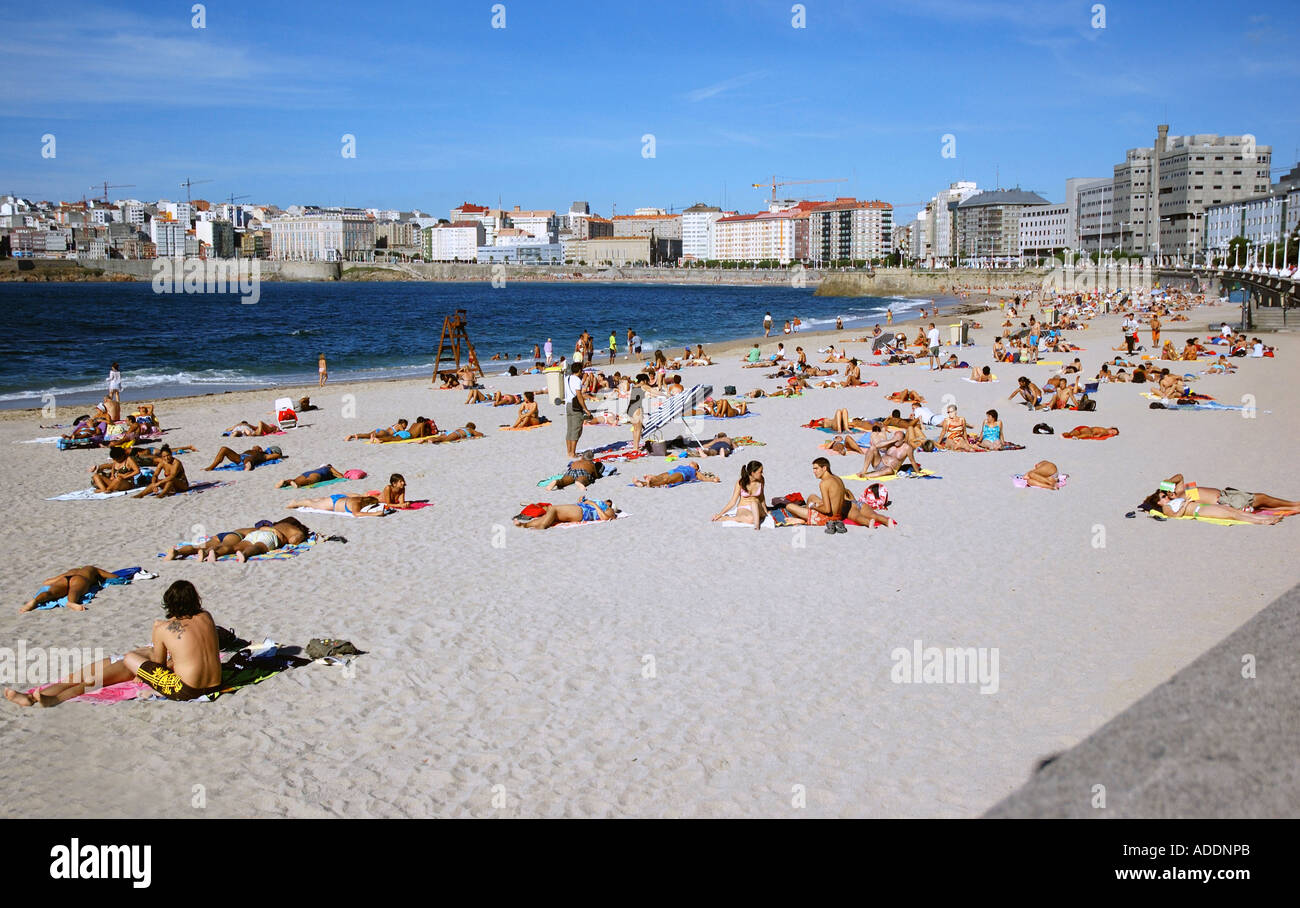 View of the seafront and beach of La Coruña A Coruna Corunna Corunha ...