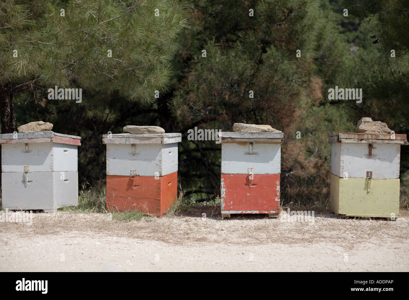 Beehives, Greek mountain road Stock Photo - Alamy