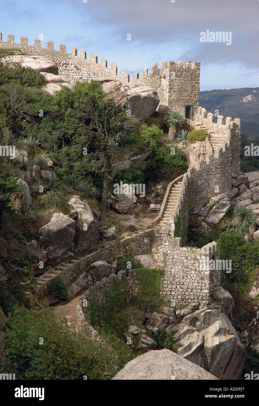 Panoramic view of the medieval Moorish walls Castle Castelo do Mouros ...