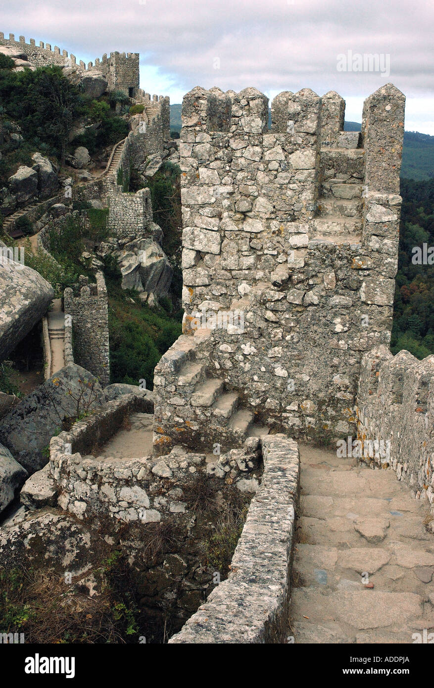 Panoramic view of the medieval Moorish walls Castle Castelo do Mouros ...