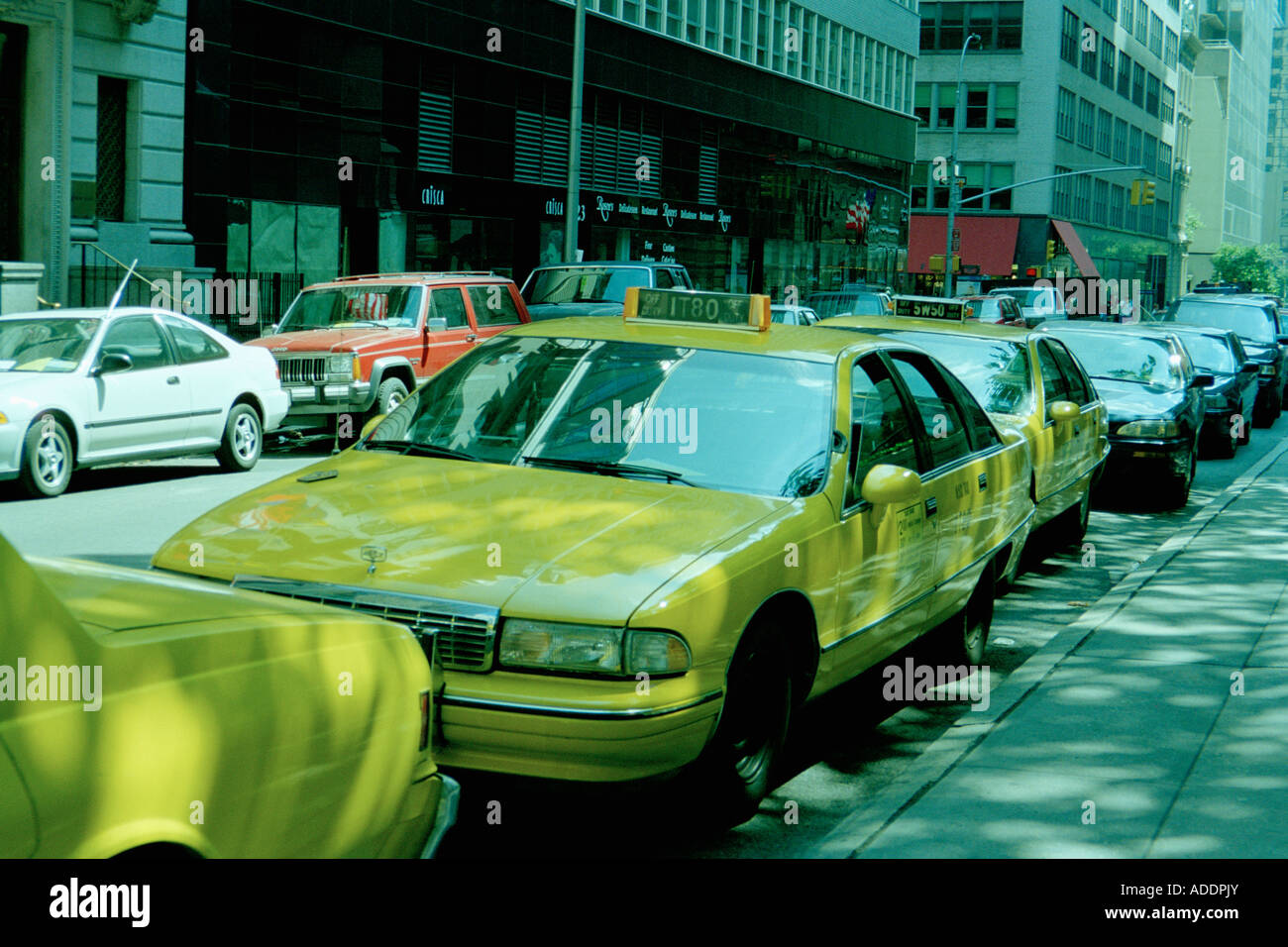 Parked line of yellow taxis in New York Stock Photo - Alamy