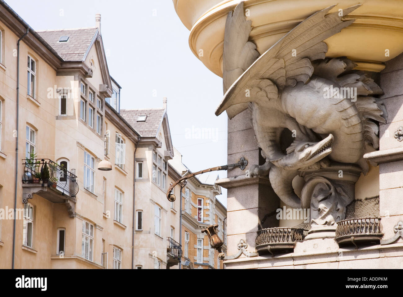 Sculpture of a dragon on a street corner on Bredgade, Copenhagen ...