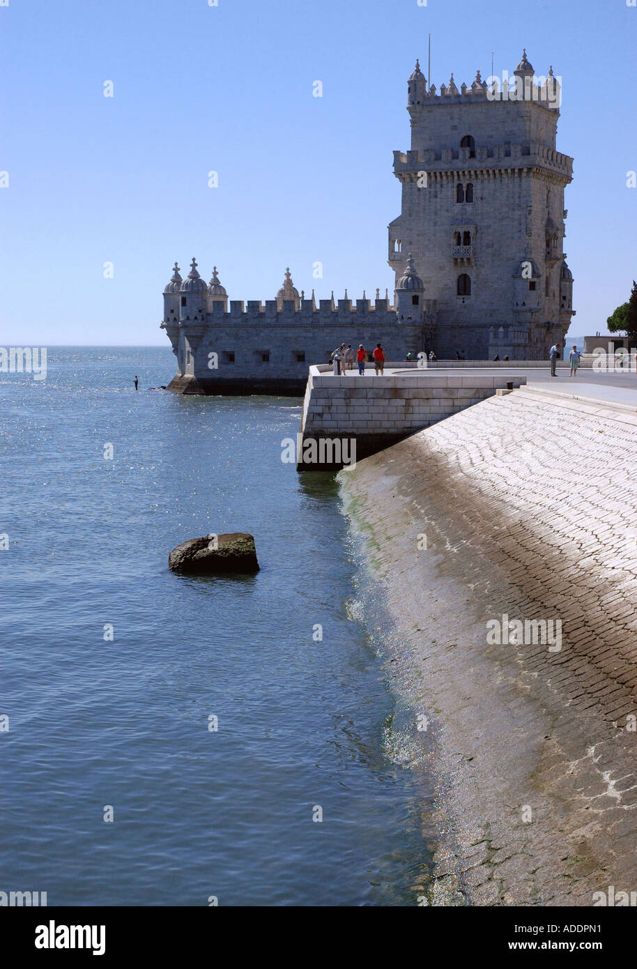 View of the lighthouse fortress Tower of Belem Torre de Belém Tagus ...
