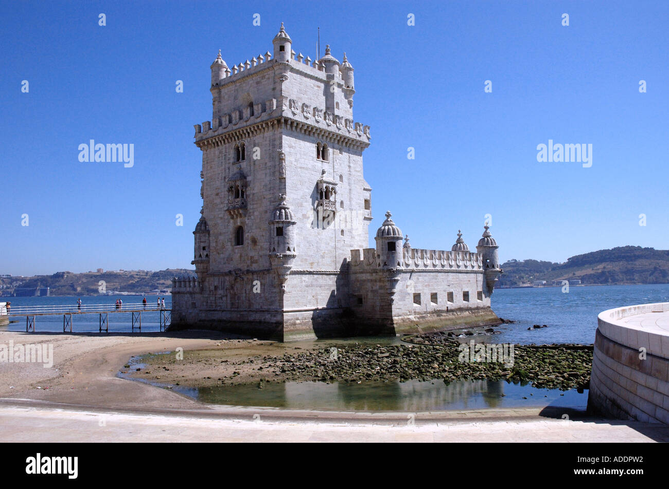 View of the lighthouse fortress Tower of Belem Torre de Belém Tagus ...