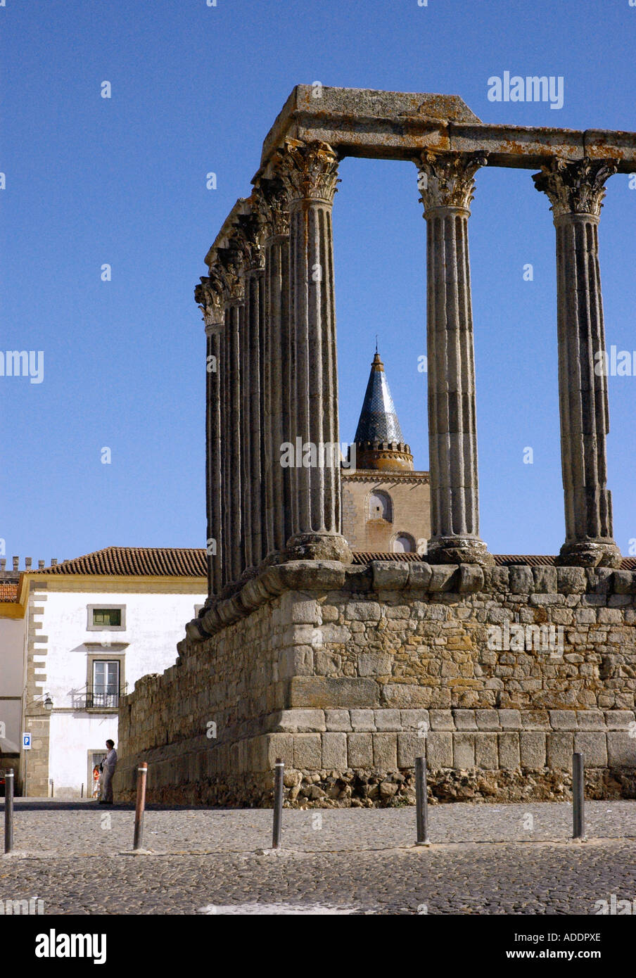 View of Evora city centre beautiful medieval era walled Unesco World ...