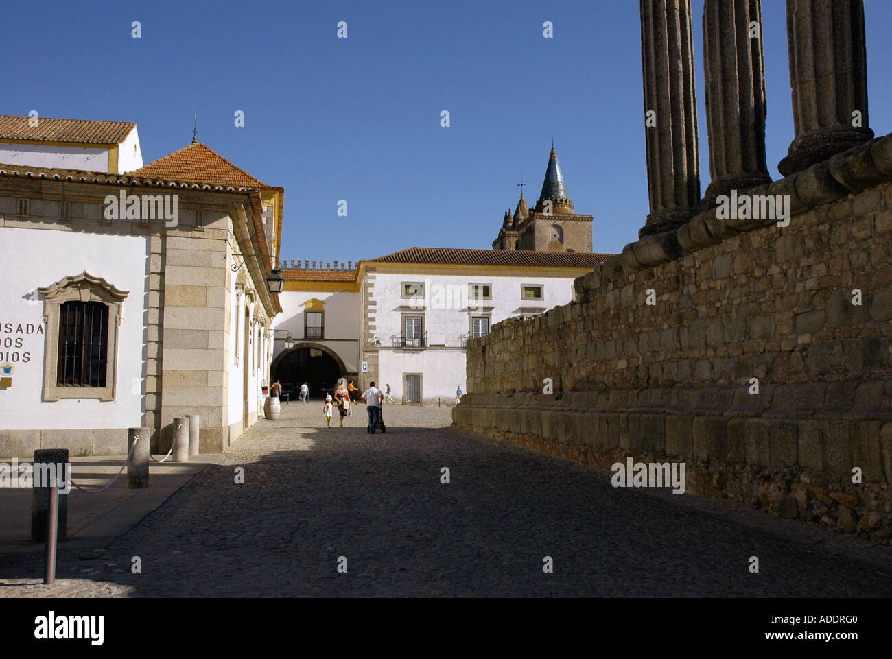 View of Evora city centre beautiful medieval era walled Unesco World ...