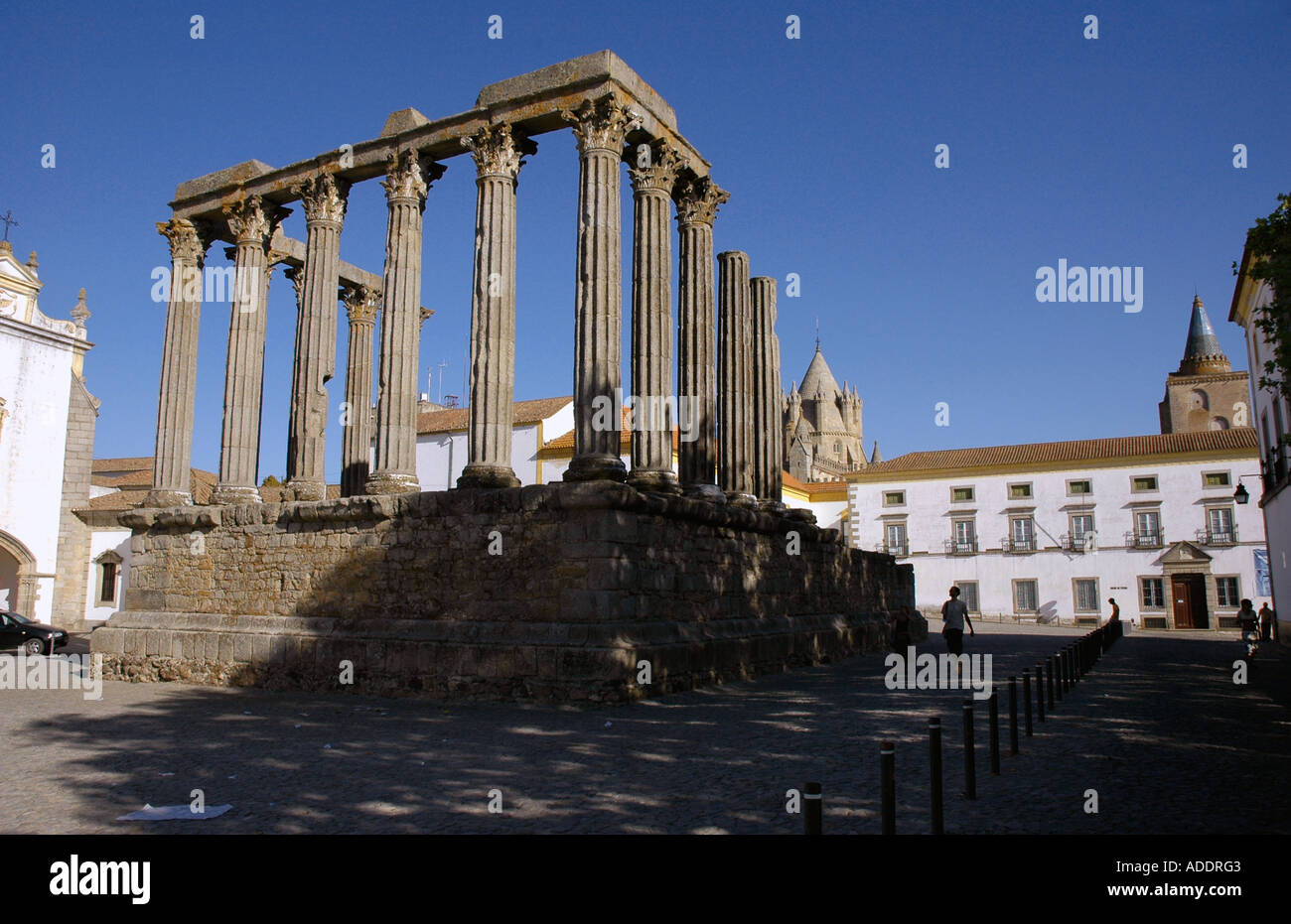 View of Evora city centre beautiful medieval era walled Unesco World ...