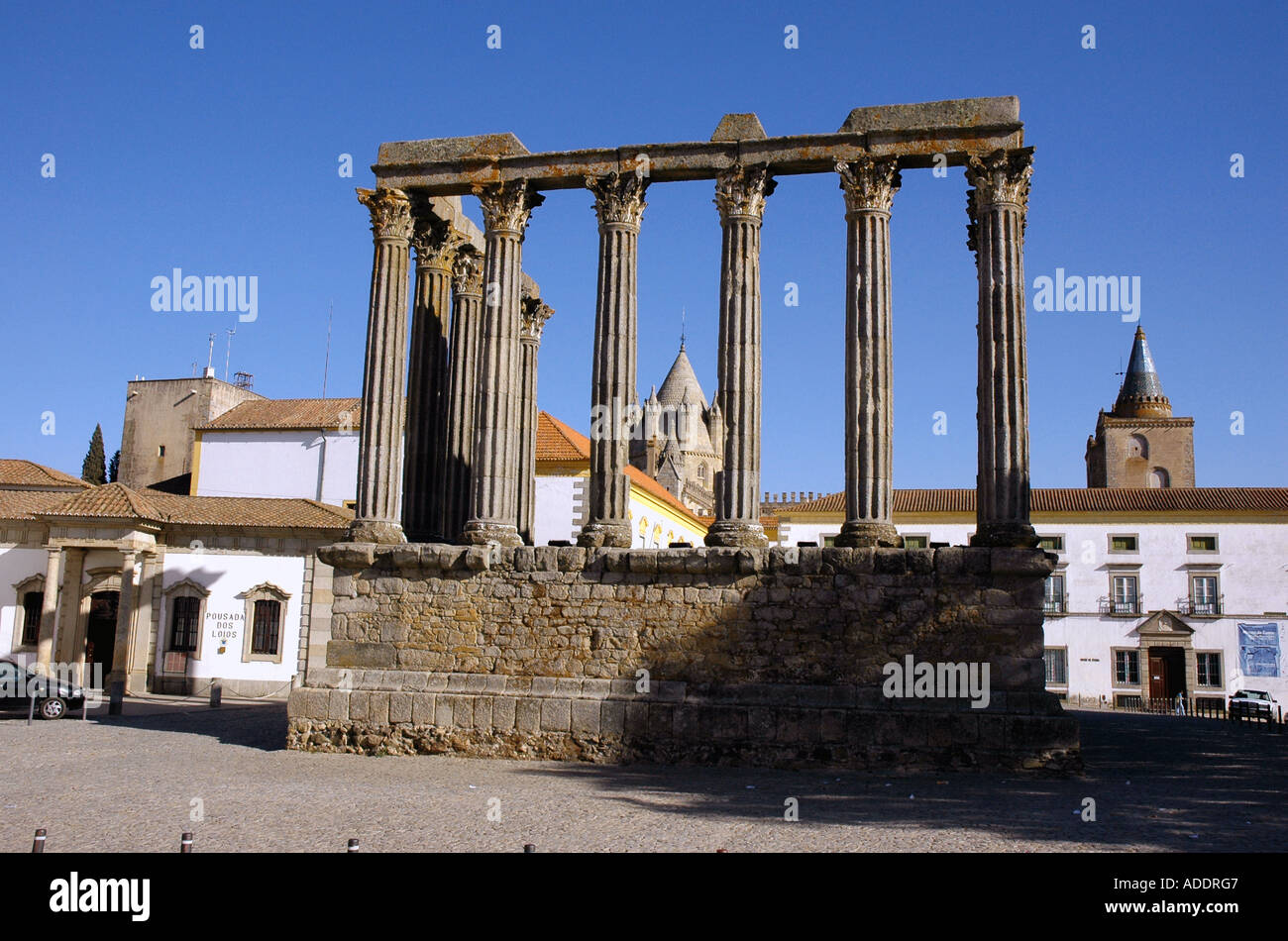 View of Evora city centre beautiful medieval era walled Unesco World ...